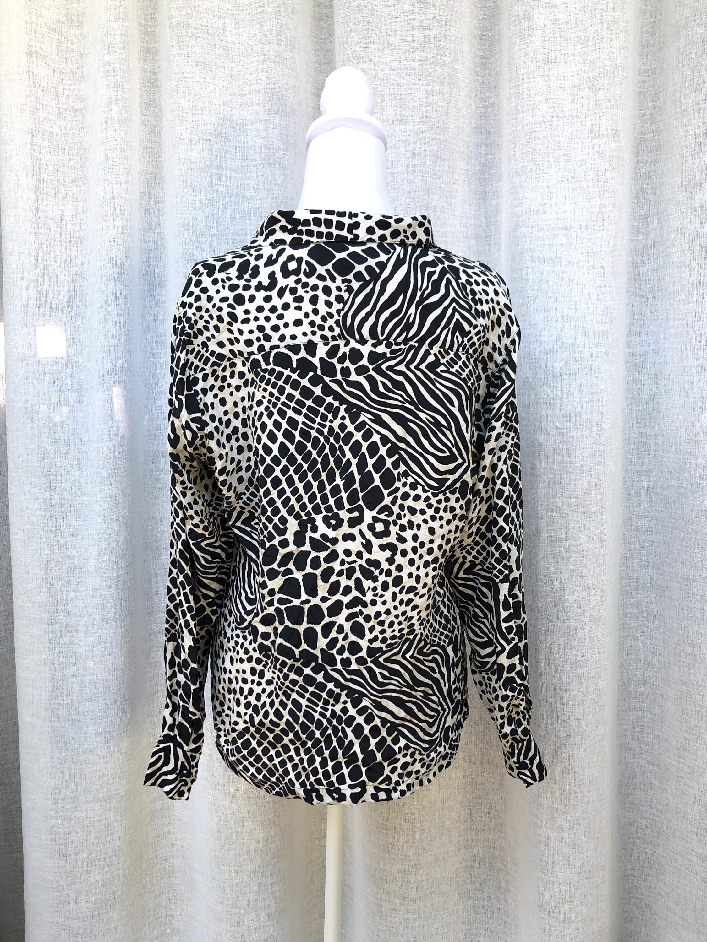 Anna and Frank Black and White Animal Print, Zebra Long Sleeve Button ...