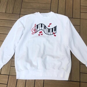 1980 Musical Notes Embroidered White Crewneck Sweater Sweatshirt - Etsy