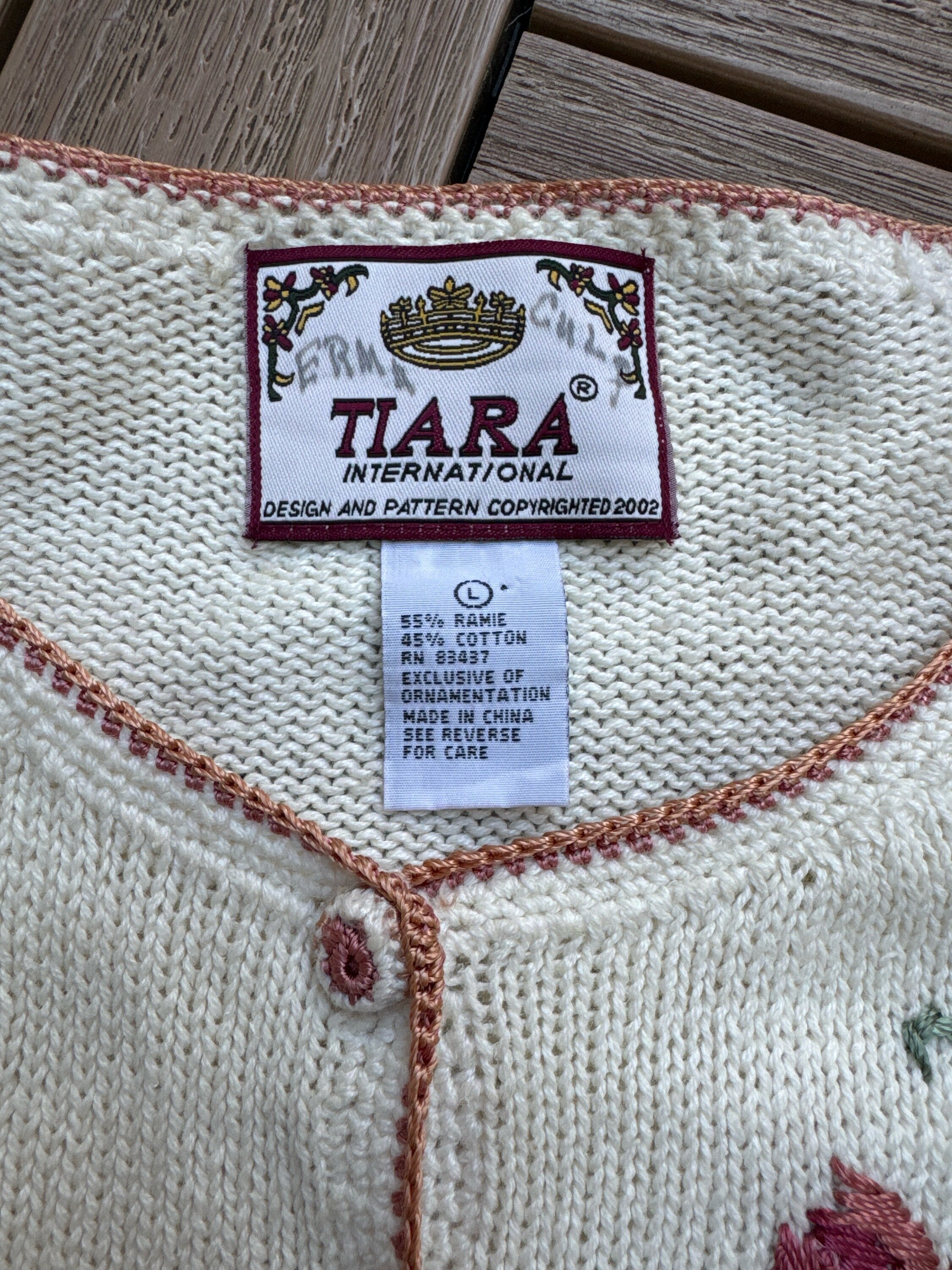 Tiara International 80s Floral off White Grandma Knit Cardigan Floral ...