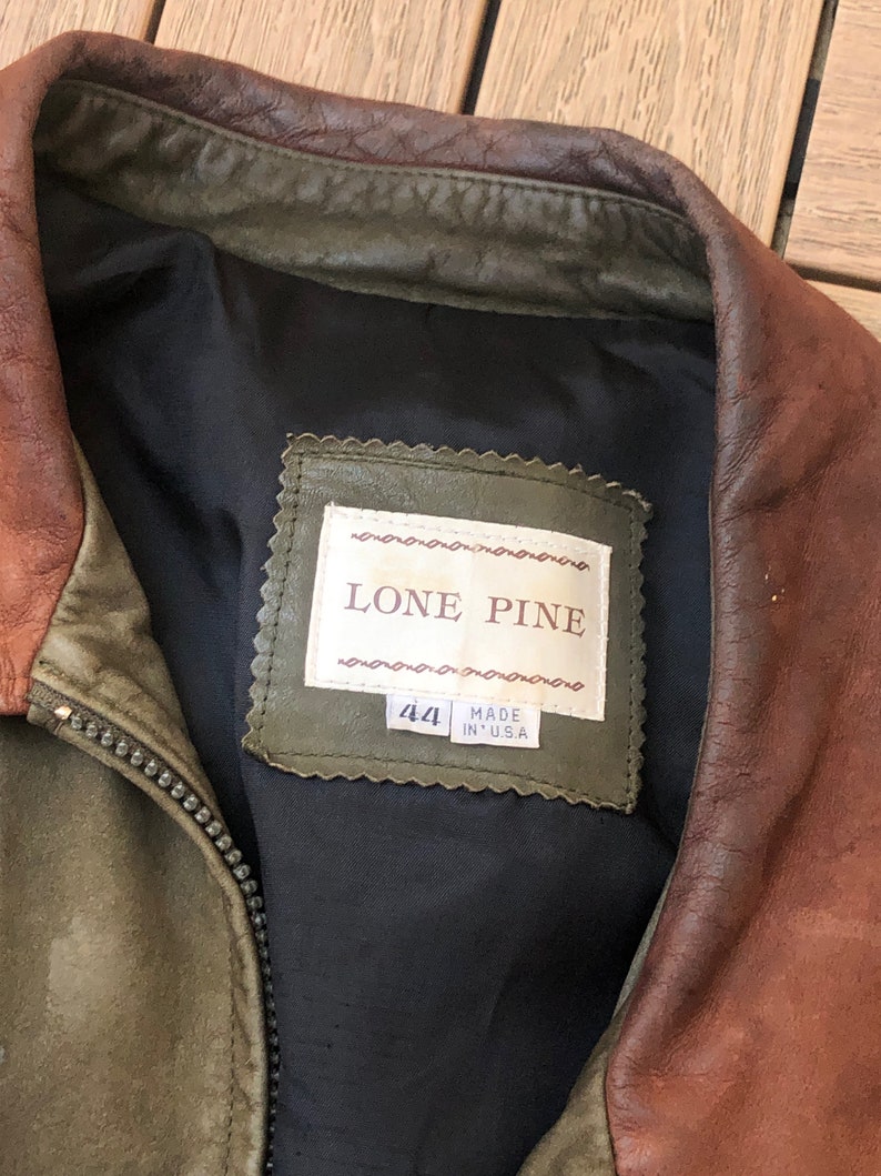 Vintage LONE PINE Taupe Green Brown Nubuck Leather Bomber Pilot Jacket ...