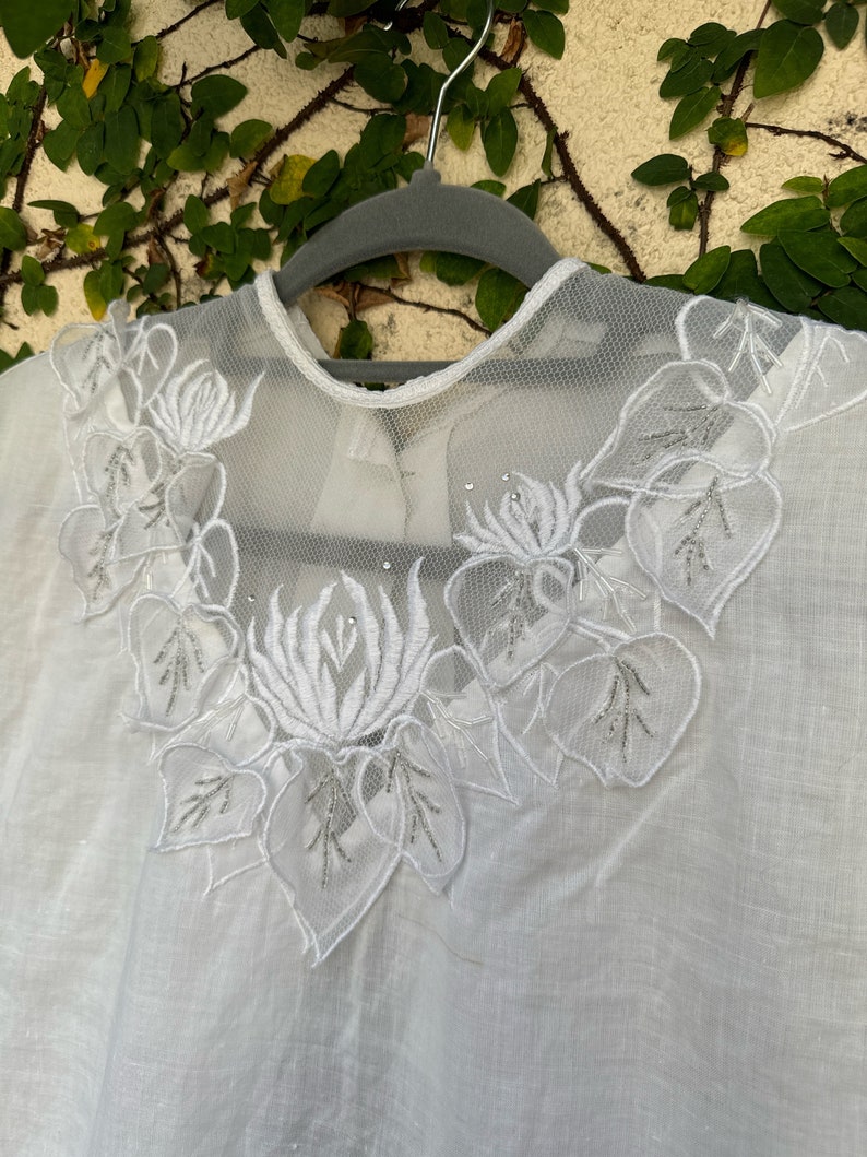 White Sleeveless Linen Top With Lace Embroidery Detail - Etsy