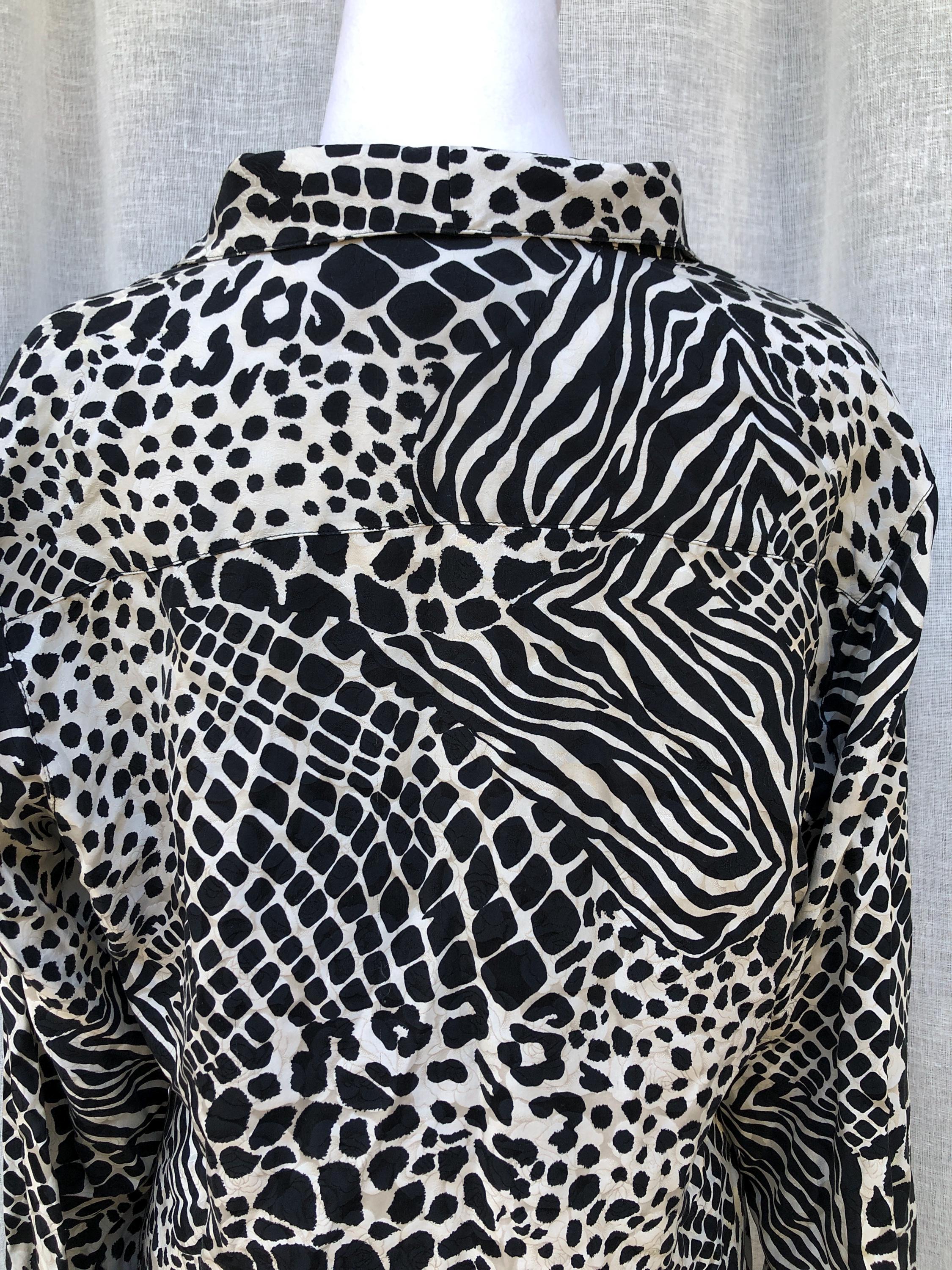 Anna and Frank Black and White Animal Print, Zebra Long Sleeve Button ...