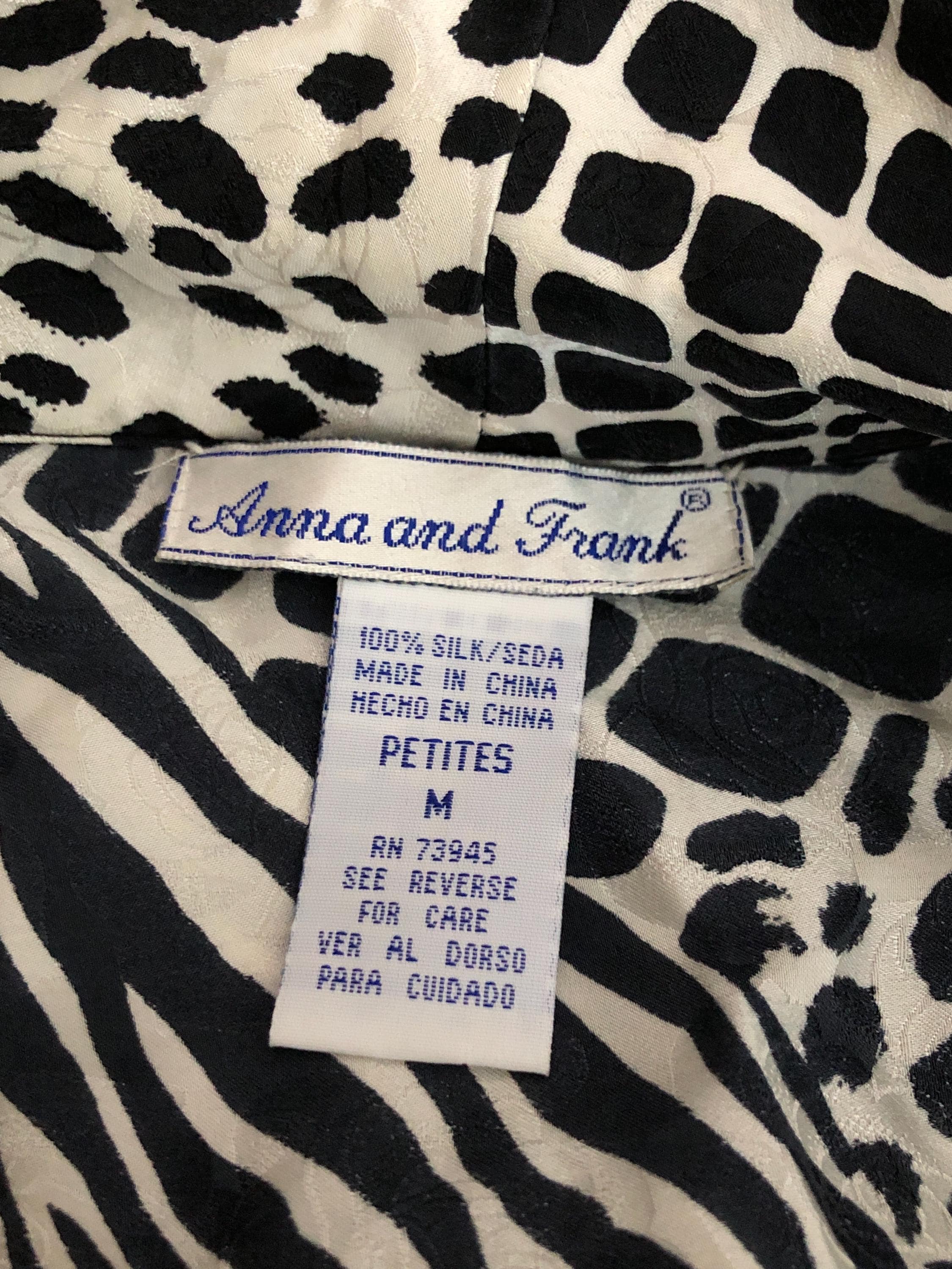 Anna and Frank Black and White Animal Print, Zebra Long Sleeve Button ...