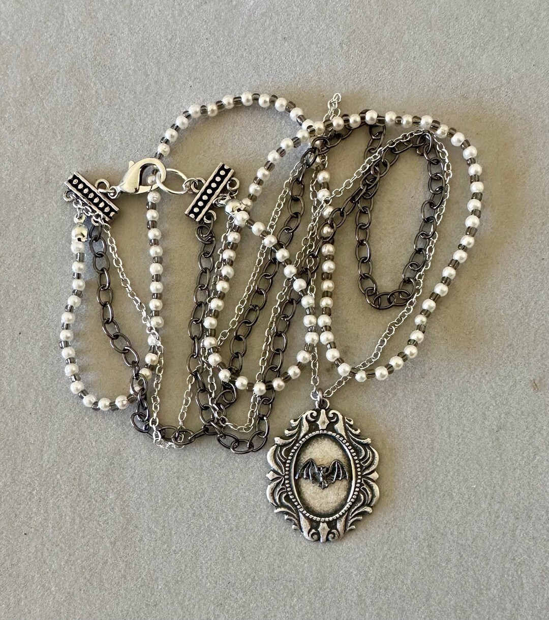 Multistrand Bat Chain and Bead Necklace Silver and Black - Etsy