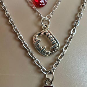 Vampire Necklace Trio Silver Chain Blood Drop Fangs Coffin - Etsy