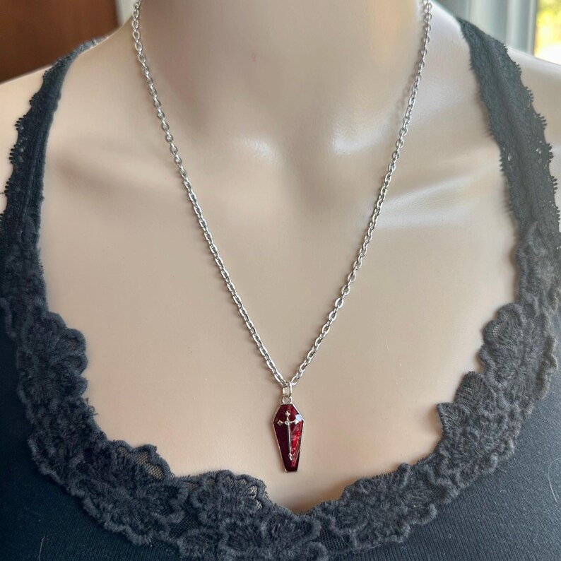 Vampire Necklace Trio Silver Chain Blood Drop Fangs Coffin - Etsy