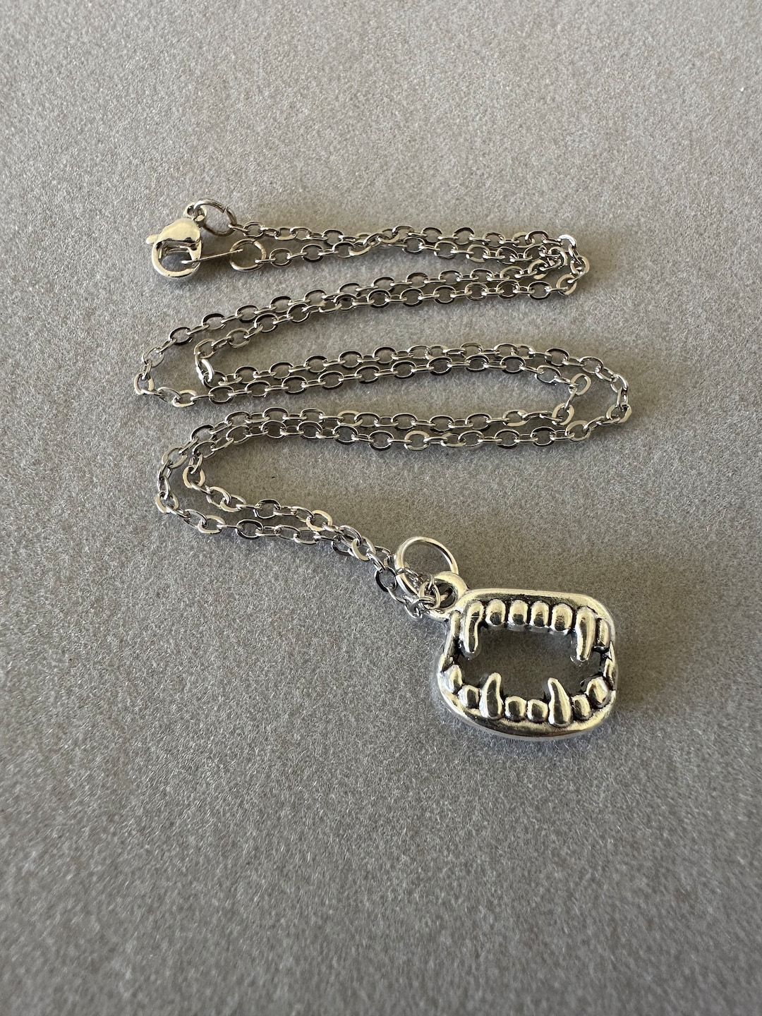 Vampire Fangs Dainty Pendant Necklace Silver Metal - Etsy