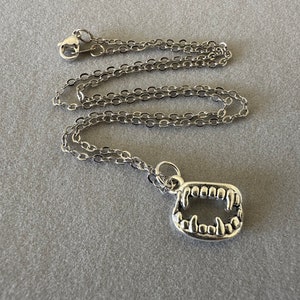 Vampire Fangs Dainty Pendant Necklace Silver Metal - Etsy