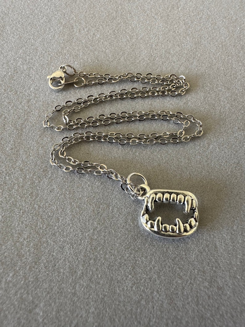Vampire Fangs Dainty Pendant Necklace Silver Metal - Etsy