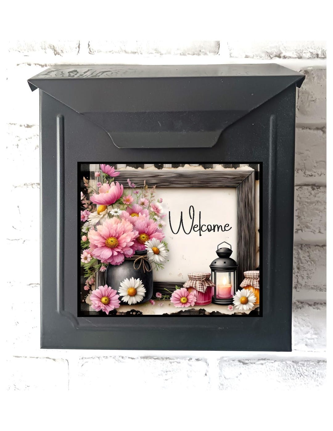 Pink Floral Lantern Mailbox Magnet for Wall Mount Townhouse Mailboxes ...