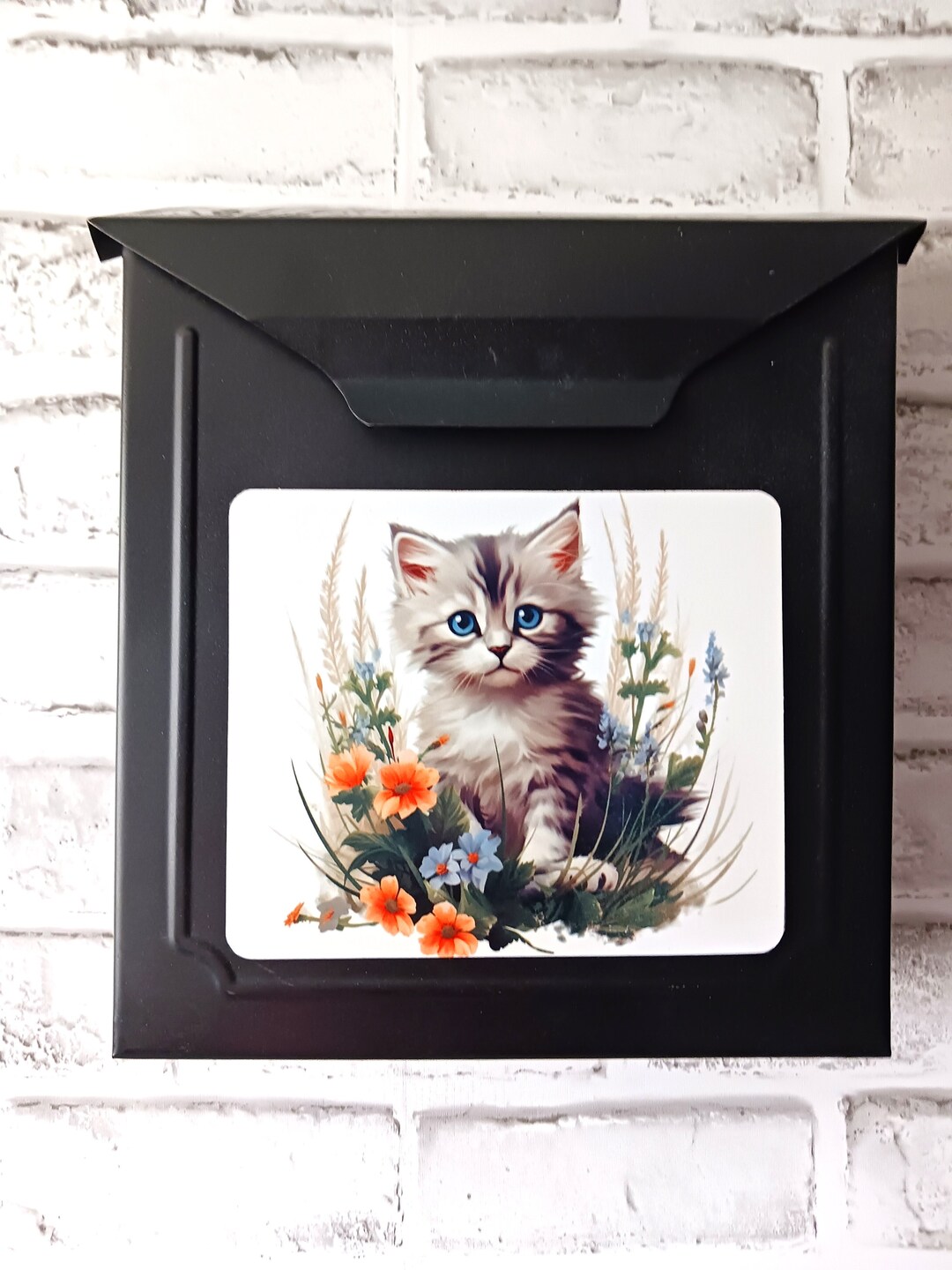 Gray Kitten Floral or Daisy Kitten Mailbox Magnet 6x5 for Wall Mount ...
