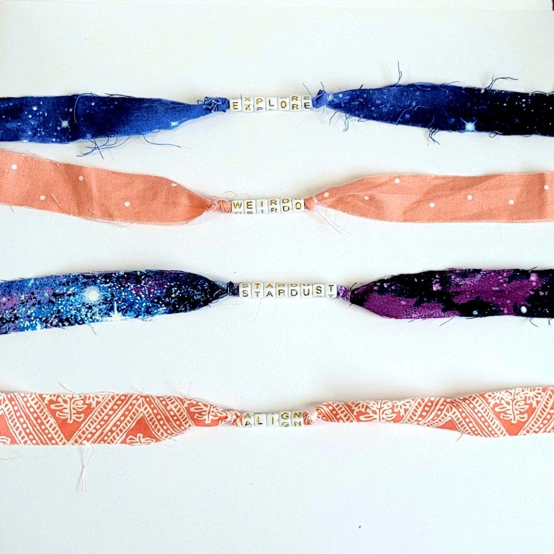 Gold Lettering Word / Name Friendship Bracelet, Fabric Bow Bracelet ...