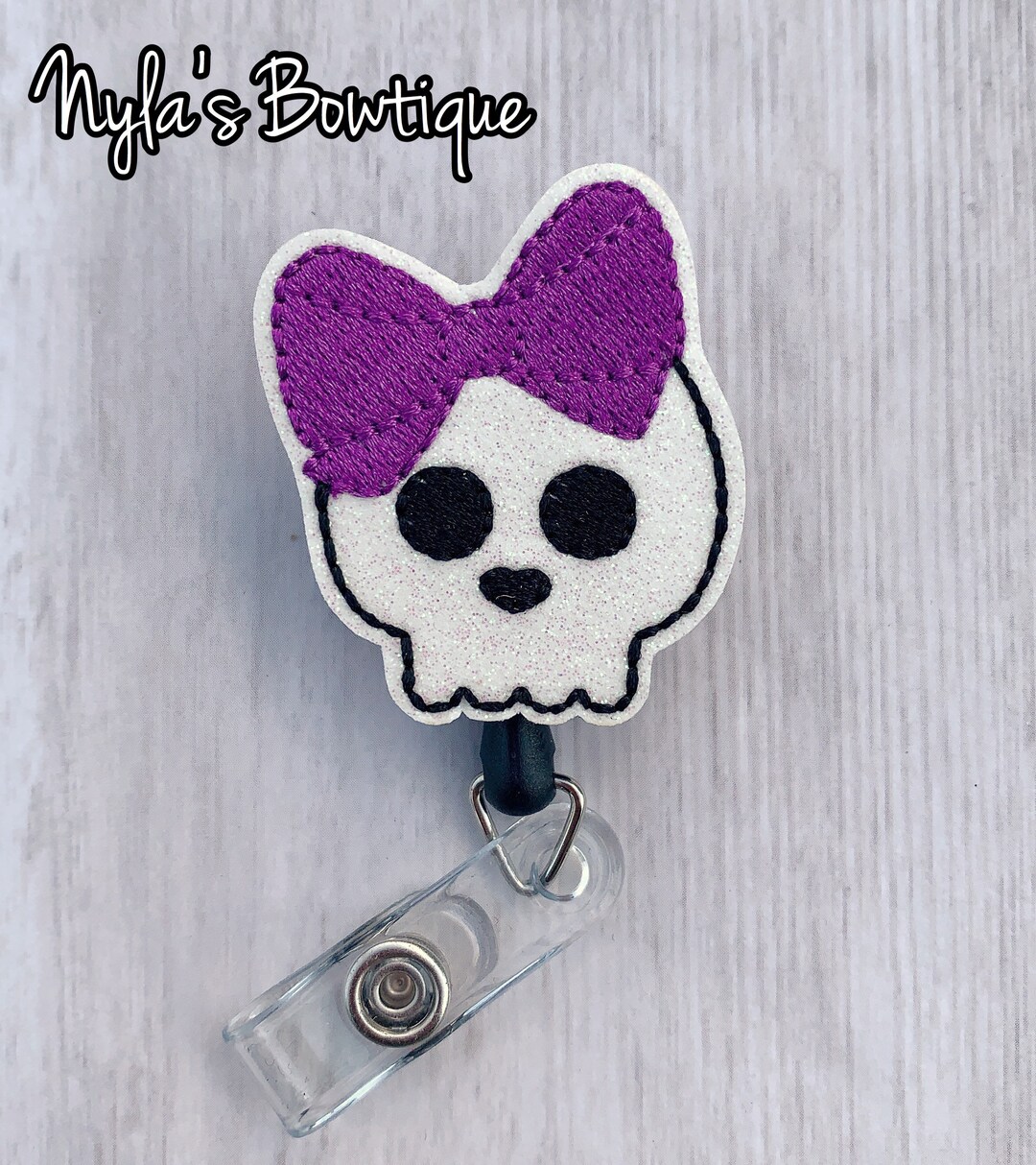 Skull Badge Reel, Skeleton Badge Reel, Girly Skull ID Badge, Halloween ...