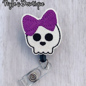 Skull Badge Reel, Skeleton Badge Reel, Girly Skull ID Badge, Halloween ...