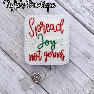 Spread Joy Not Germs Badge Reel, Christmas Badge Reel, Nurse Badge Reel ...
