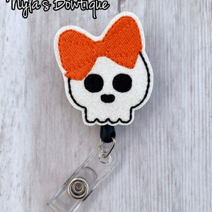 Skull Badge Reel, Skeleton Badge Reel, Girly Skull ID Badge, Halloween ...
