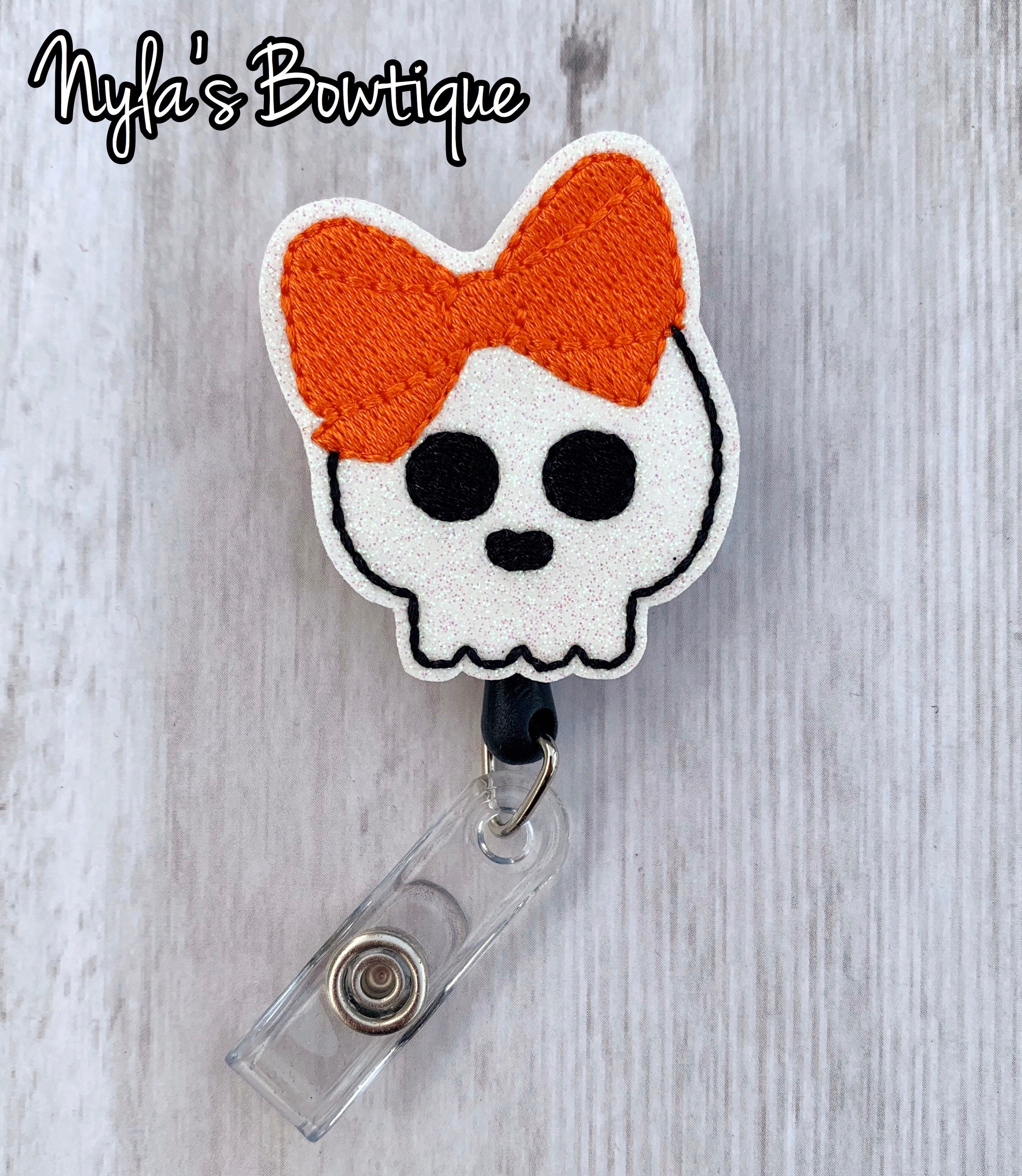 Skull Badge Reel Skeleton Badge Reel Girly Skull ID Badge | Etsy