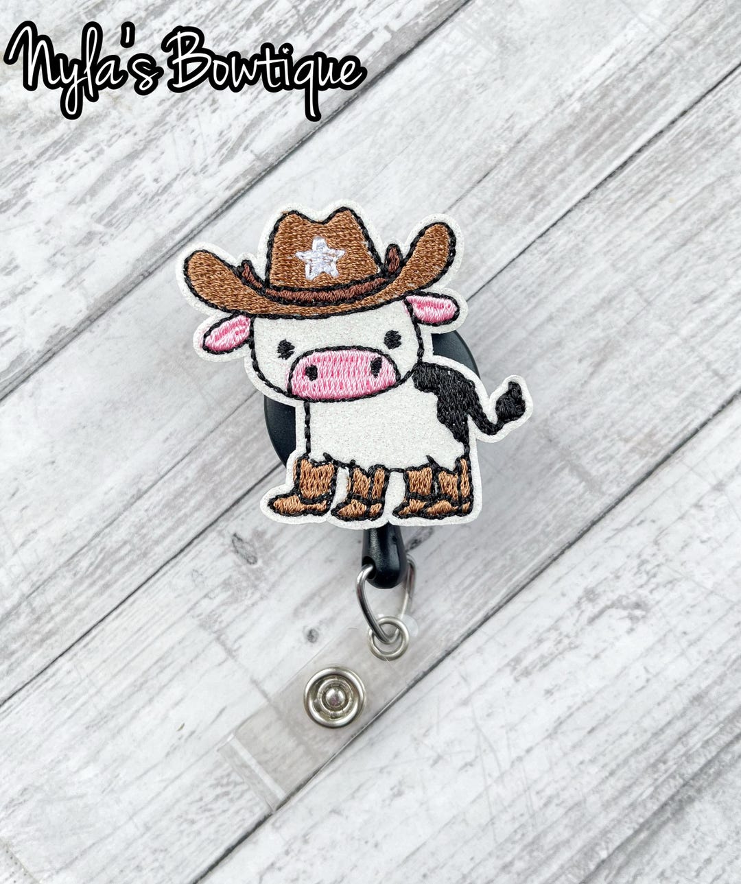 Glitter Cowboy Cow Badge, Nurse Badge Reel, Retractable ID Badge Holder ...