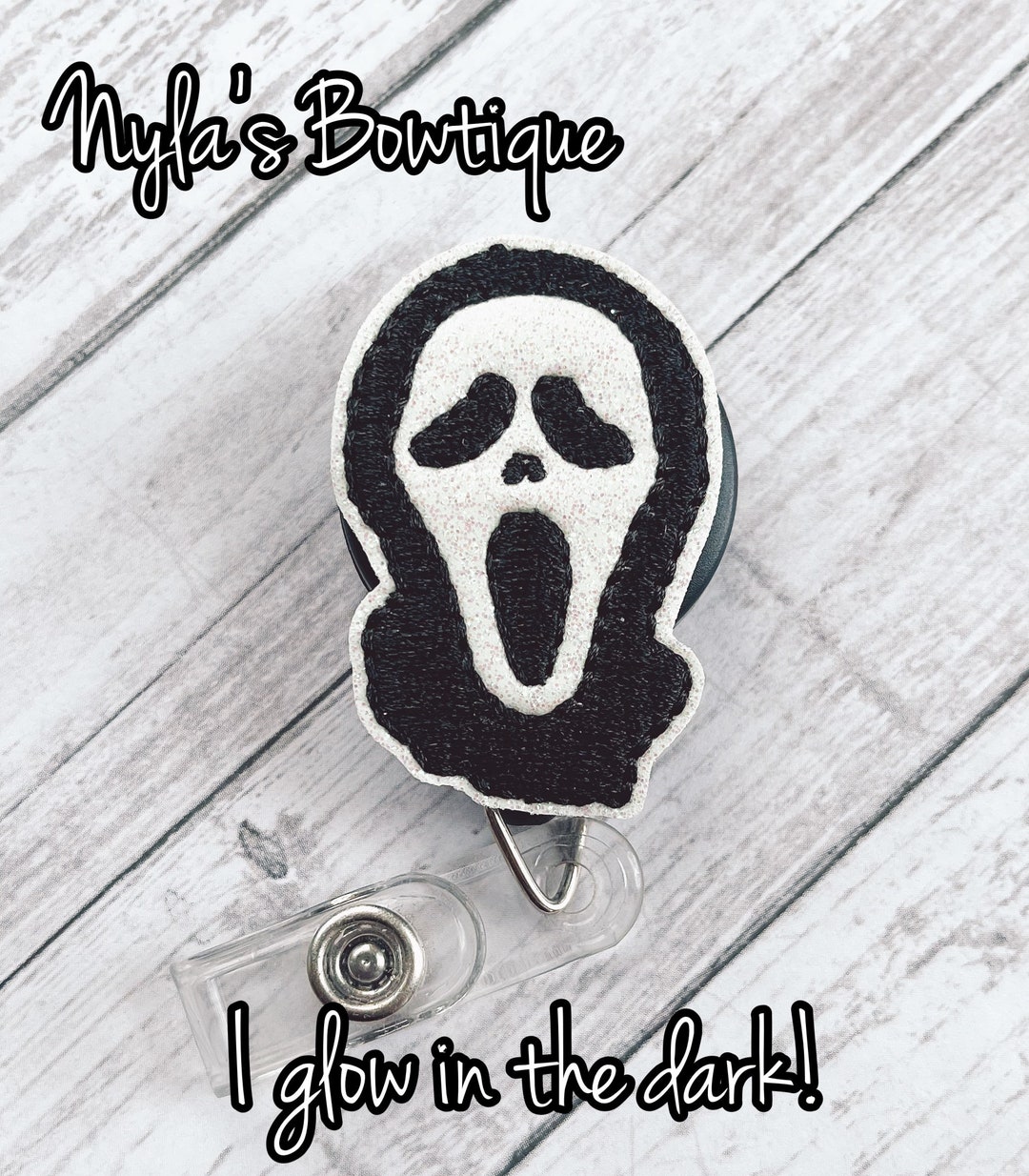 Ghost Mask Badge Reel, Halloween Badge Reel, Glow in the Dark Badge ...