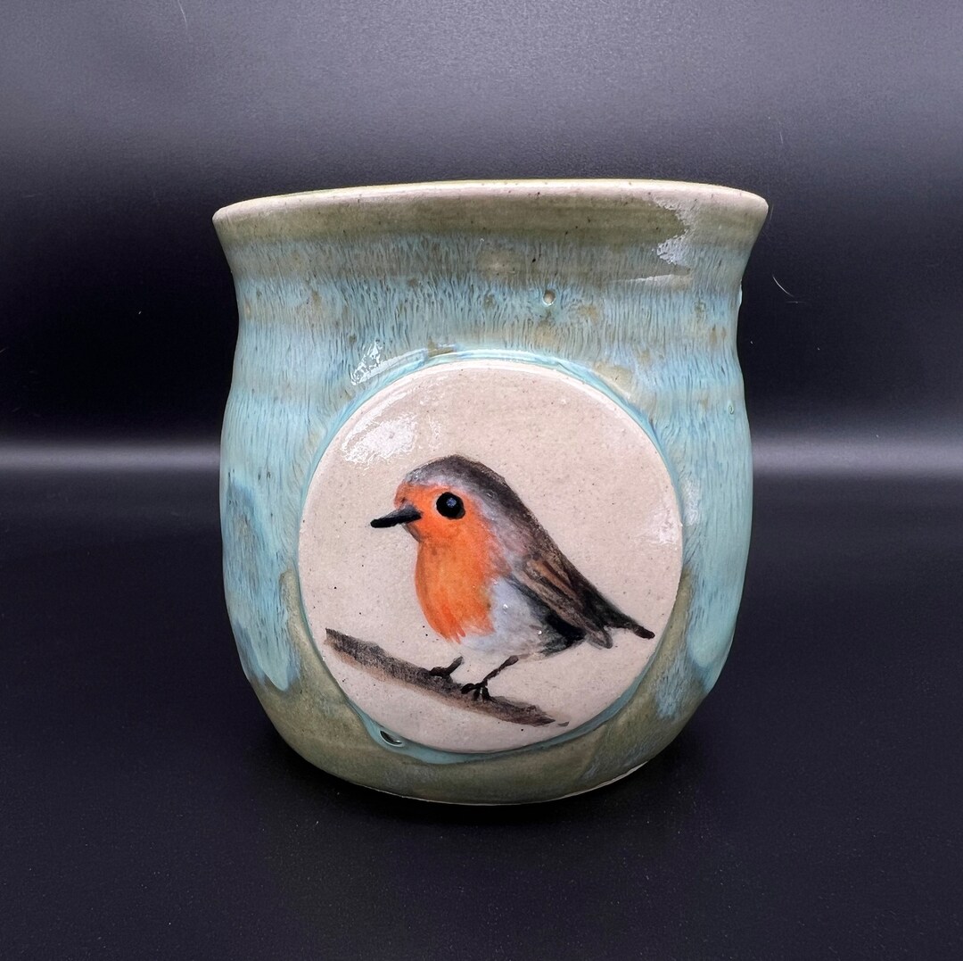 Robin Tumbler / Mug /vessel Handmade Wheel Thrown Handpainted Art Mug ...