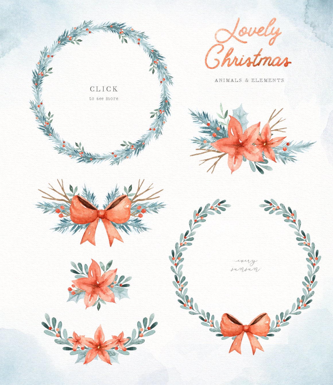 Lovely Christmas Watercolor Clip Art Holiday Winter Set | Etsy