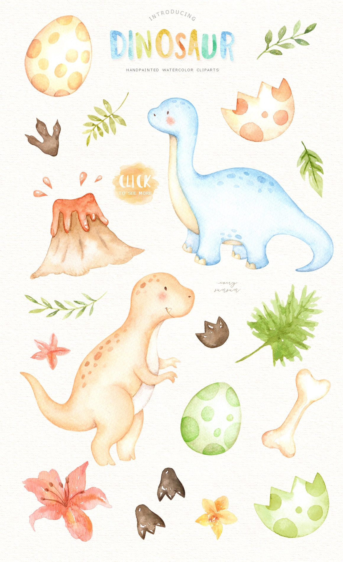 Dinosaur Watercolor Clip Art T-rex Safari Animal Woodland - Etsy