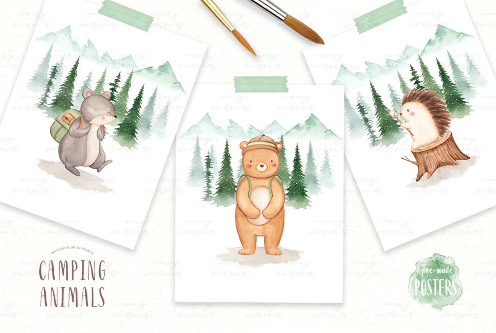 Camping Animals Watercolor Clip Arts Woodland Animals Kids - Etsy