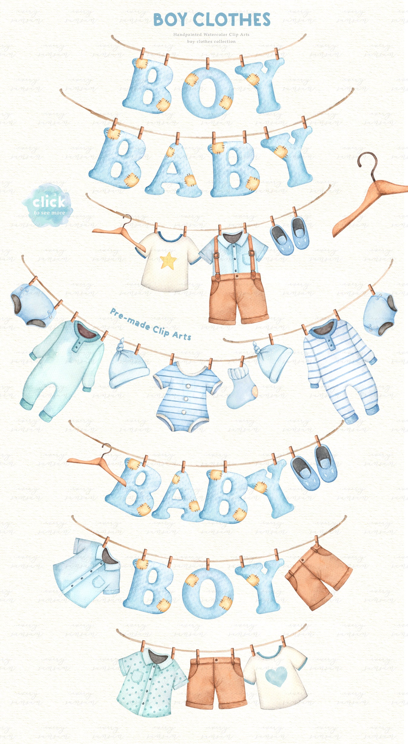 Boy Clothes Watercolor Clip Arts Baby Boy Baby Shower Kids - Etsy