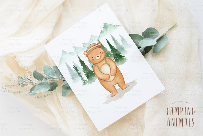 Camping Animals Watercolor Clip Arts Woodland Animals Kids - Etsy