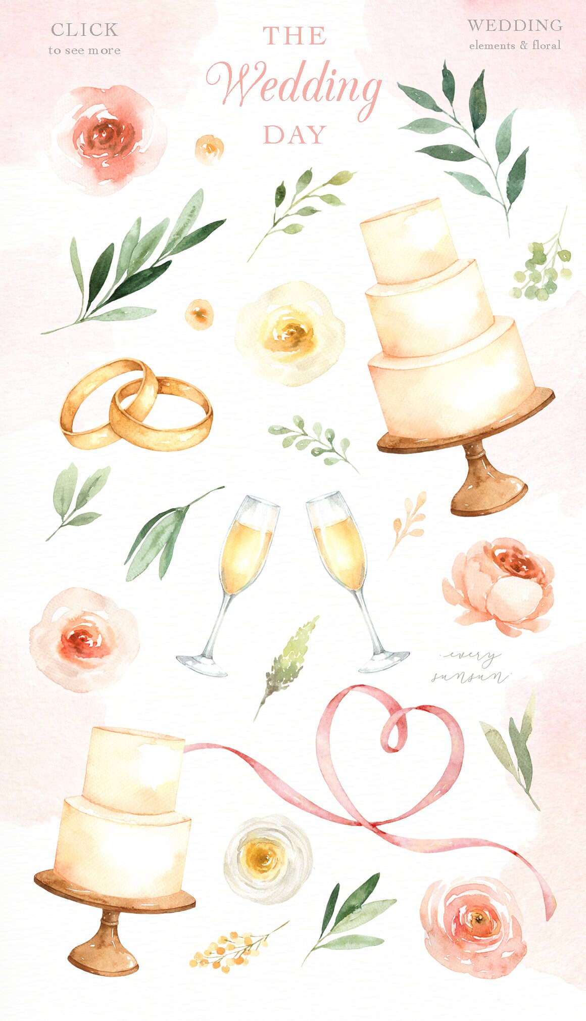 The Wedding Day Watercolor Clip Art Wedding Clipart Wedding | Etsy