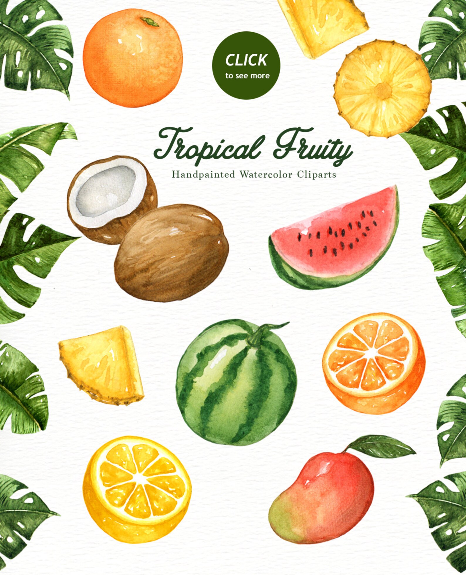 Tropical Fruity Watercolor Clipart Watercolor Fruit | Etsy