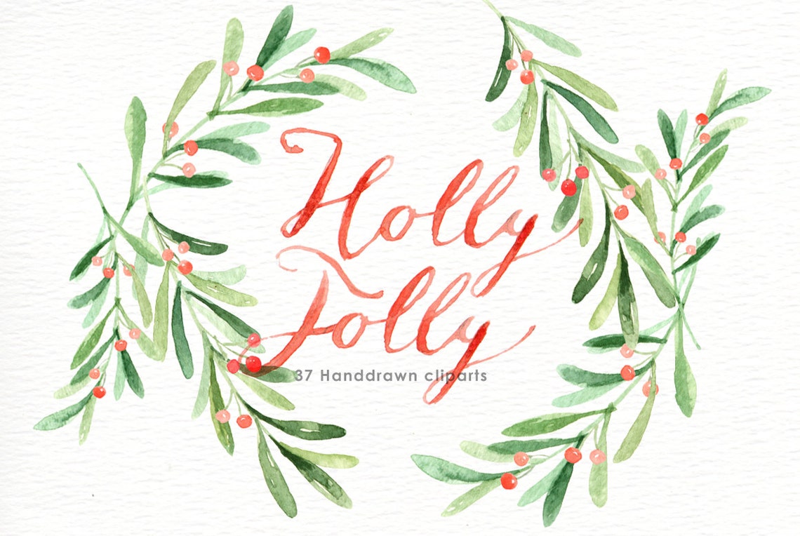 Holly Jolly Watercolor Christmas Clipart Holiday Winter Set | Etsy