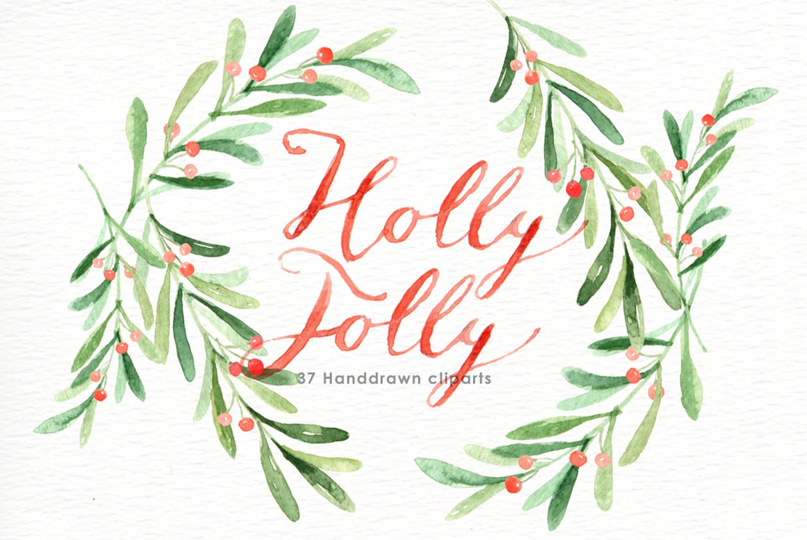 Holly Jolly Watercolor Christmas Clipart Holiday Winter Set | Etsy