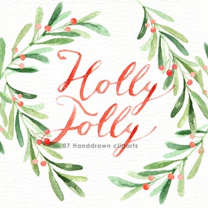 Holly Jolly Watercolor Christmas Clipart, Holiday Winter Set, Christmas ...