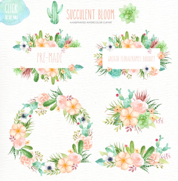 Succulent wreath watercolor clipart Floral boho wreath clipart Tropical ...