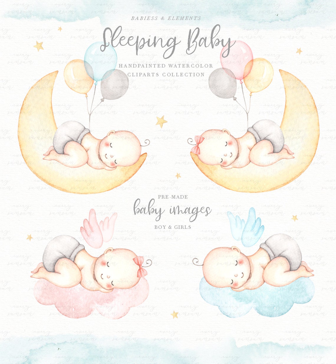 Sleeping Baby Watercolor Clip Arts, Baby Shower, Kid Illustrations ...