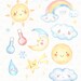 Cute Weather Watercolor Clip Arts, Sun, Moon, Star, Baby Shower, Kids ...