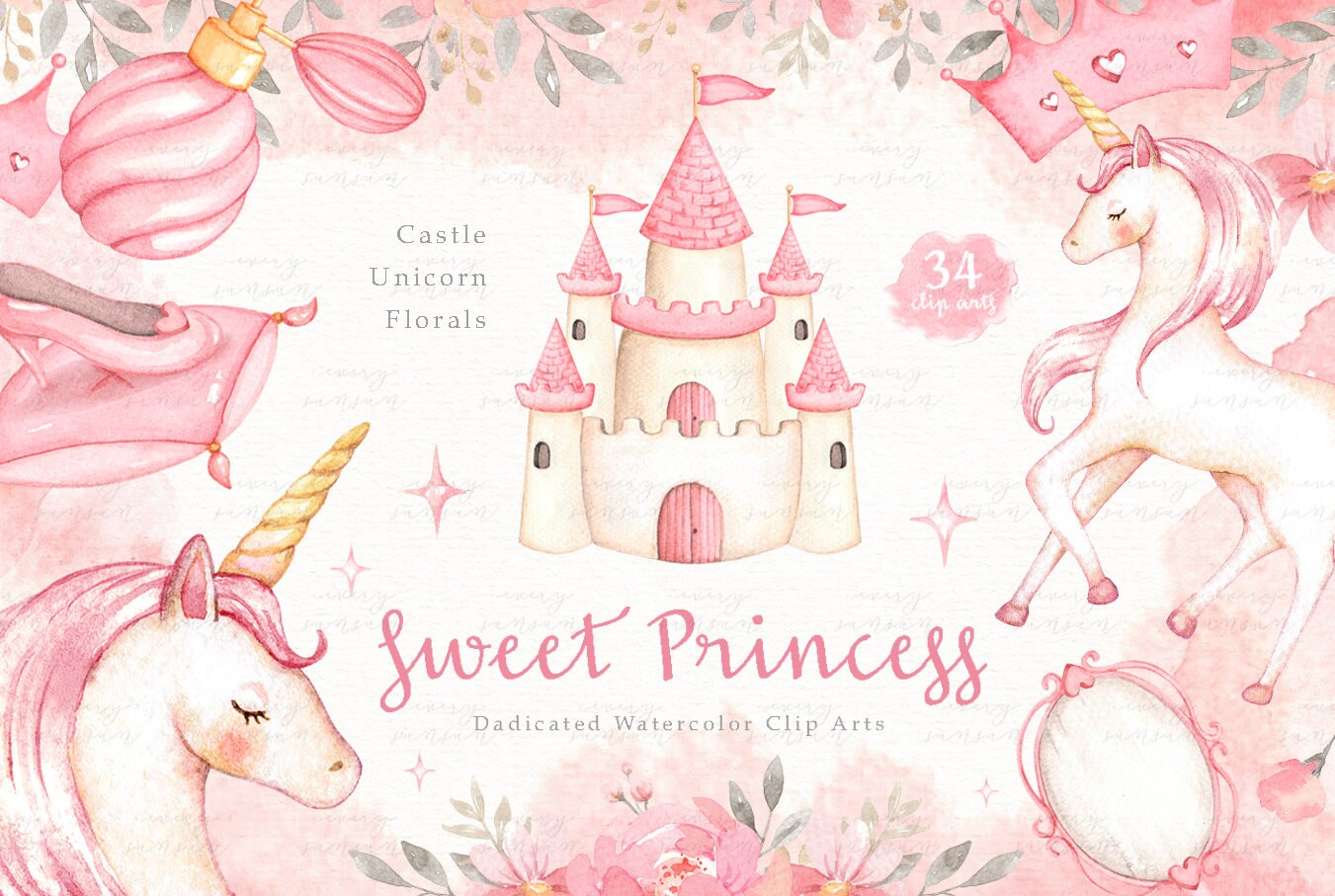 magical castle PNG Baby girl watercolor clipart princess birthday fairy ...