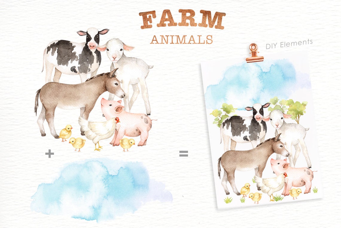 Farm Animals Watercolor Clipart Nursery Prints Farm Animals - Etsy