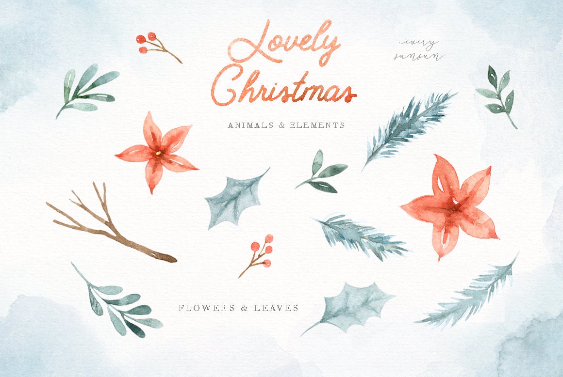 Lovely Christmas Watercolor Clip Art Holiday Winter Set | Etsy