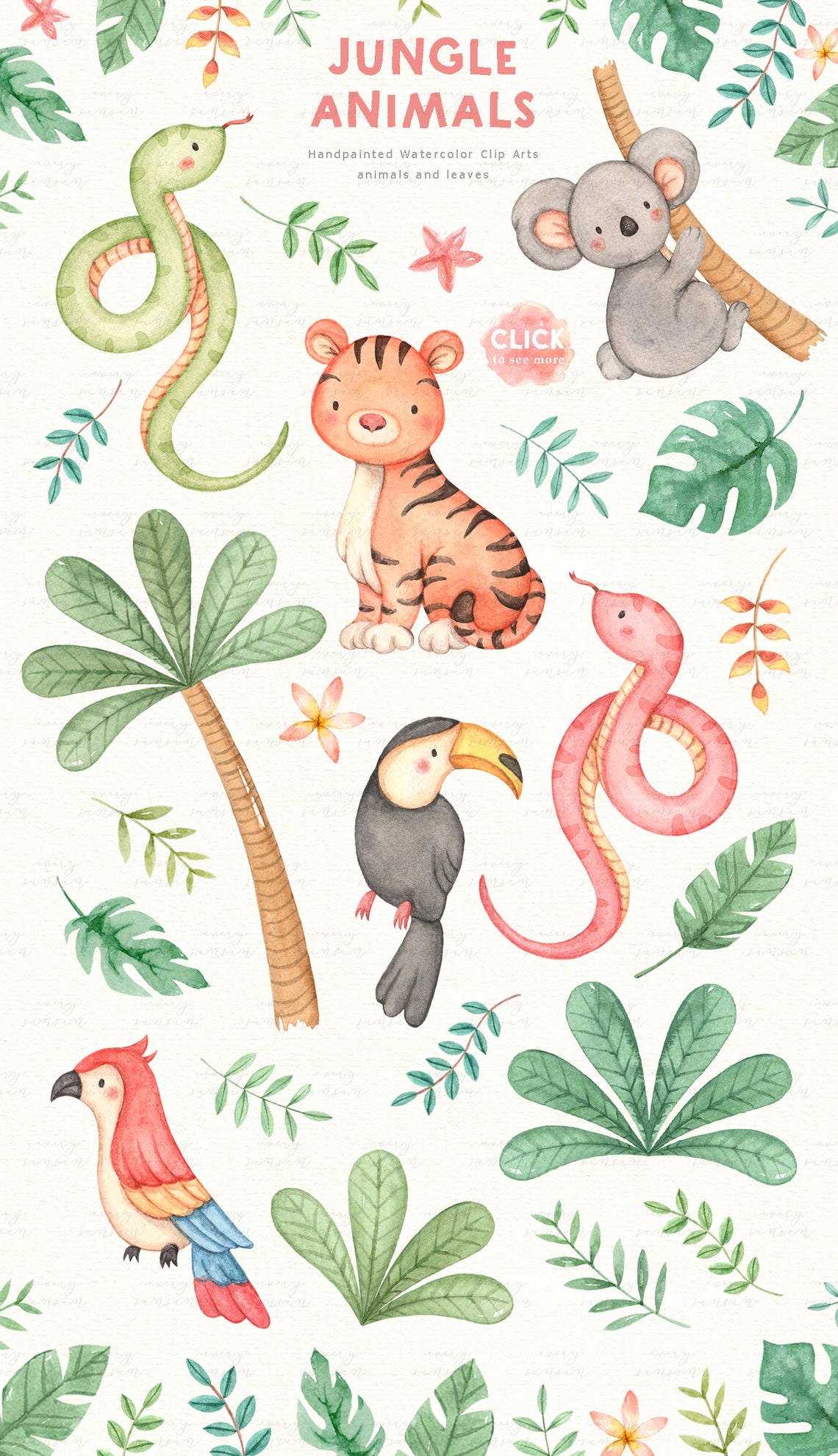 Jungle Animals Watercolor Clip Arts Safari Animal Woodland - Etsy