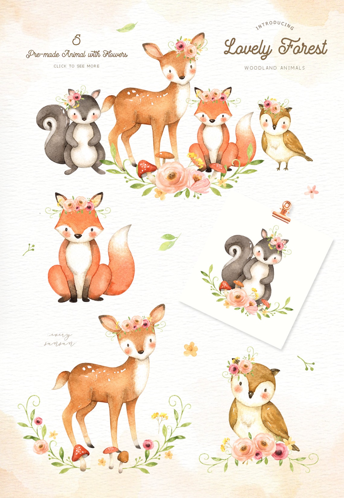Lovely Forest Watercolor Clip Art Woodland Animals Kids - Etsy