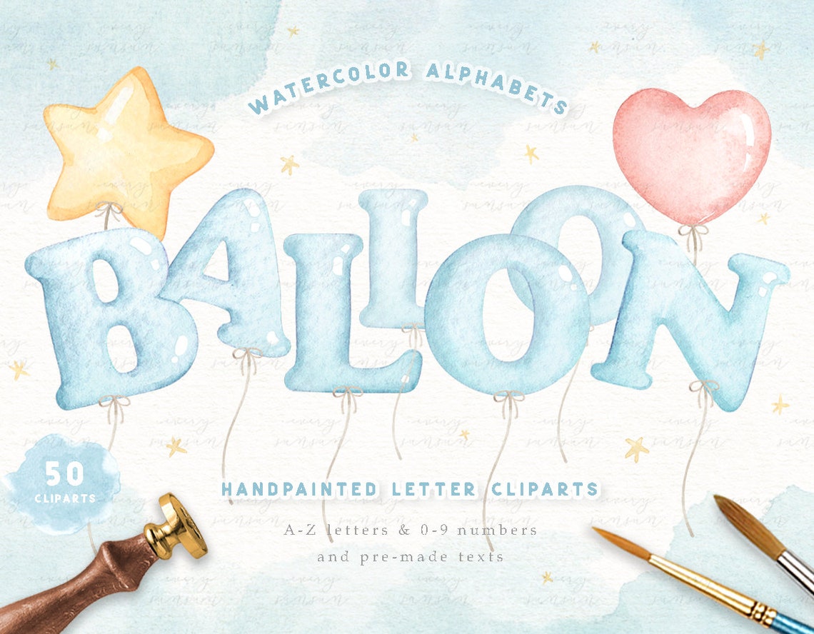 Balloon Alphabets Watercolor Clip Arts, Monogram, A-Z, Letters, Baby ...
