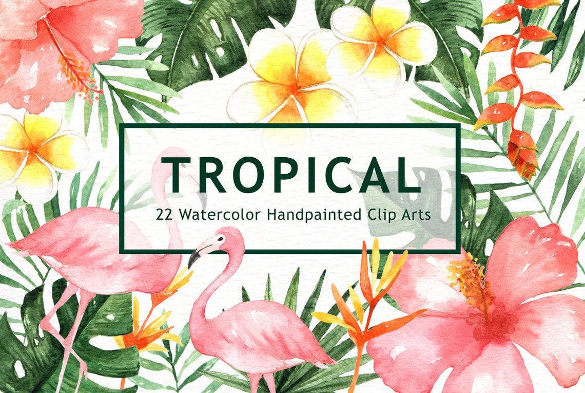 Tropical Leaves Watercolor Clipart, Watercolor Flower, Watercolor Leaf ...