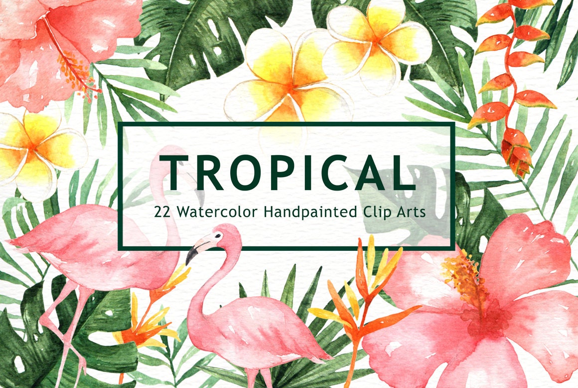 Tropical Leaves Watercolor Clipart Watercolor Flower - Etsy