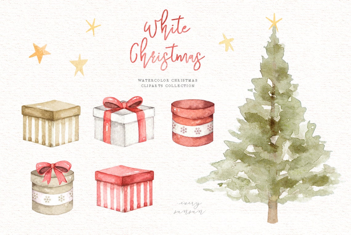 White Christmas Watercolor Clip Arts, Holiday Winter Set, Christmas ...