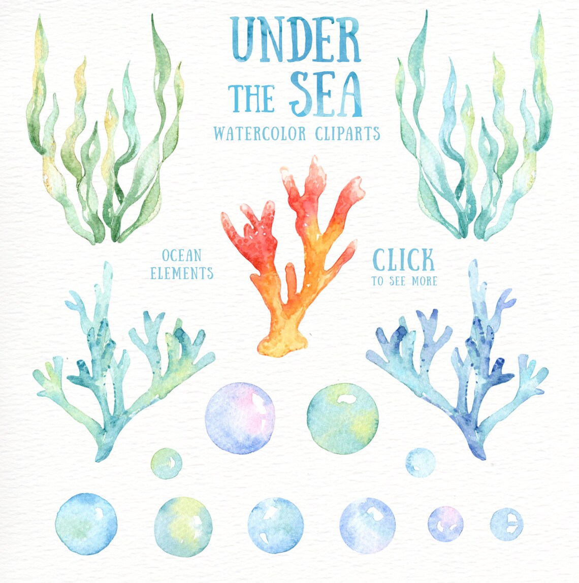Under the Sea Watercolor Clipart, Nursery Prints, Nautical Clipart ...