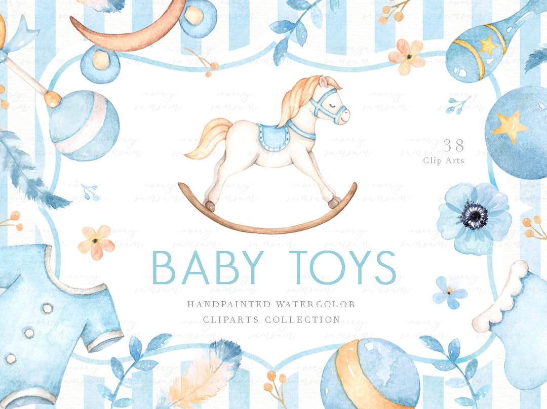 Baby Toys Watercolor Clip Arts, Baby Toys, Boy Toys, Baby Clipart, Kids ...