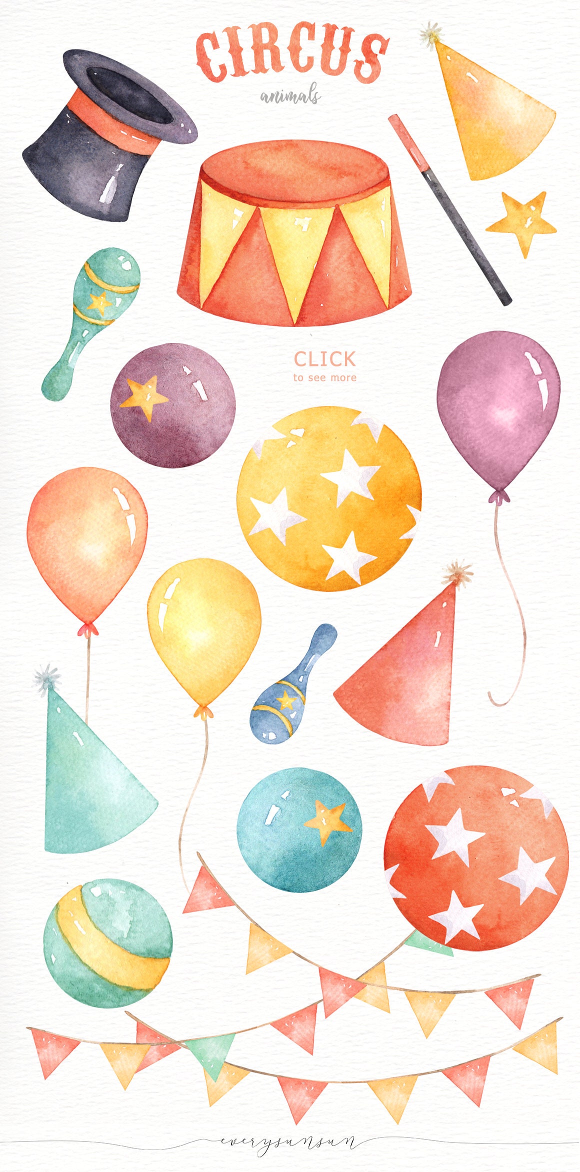 Circus Animals Watercolor Clipart Nursery Prints Animals - Etsy