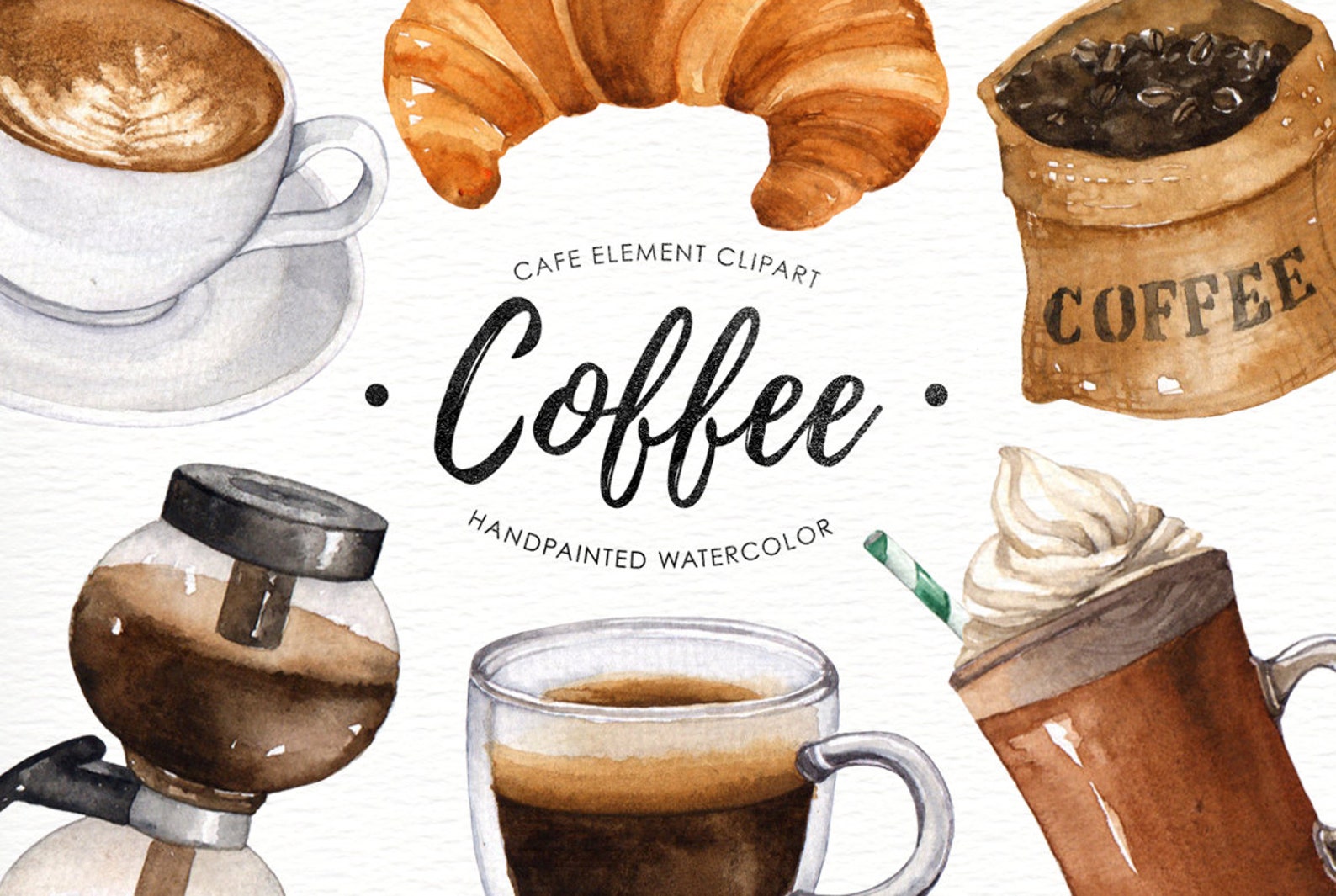 Coffee watercolor clipart Cafe clipart Food Watercolor | Etsy